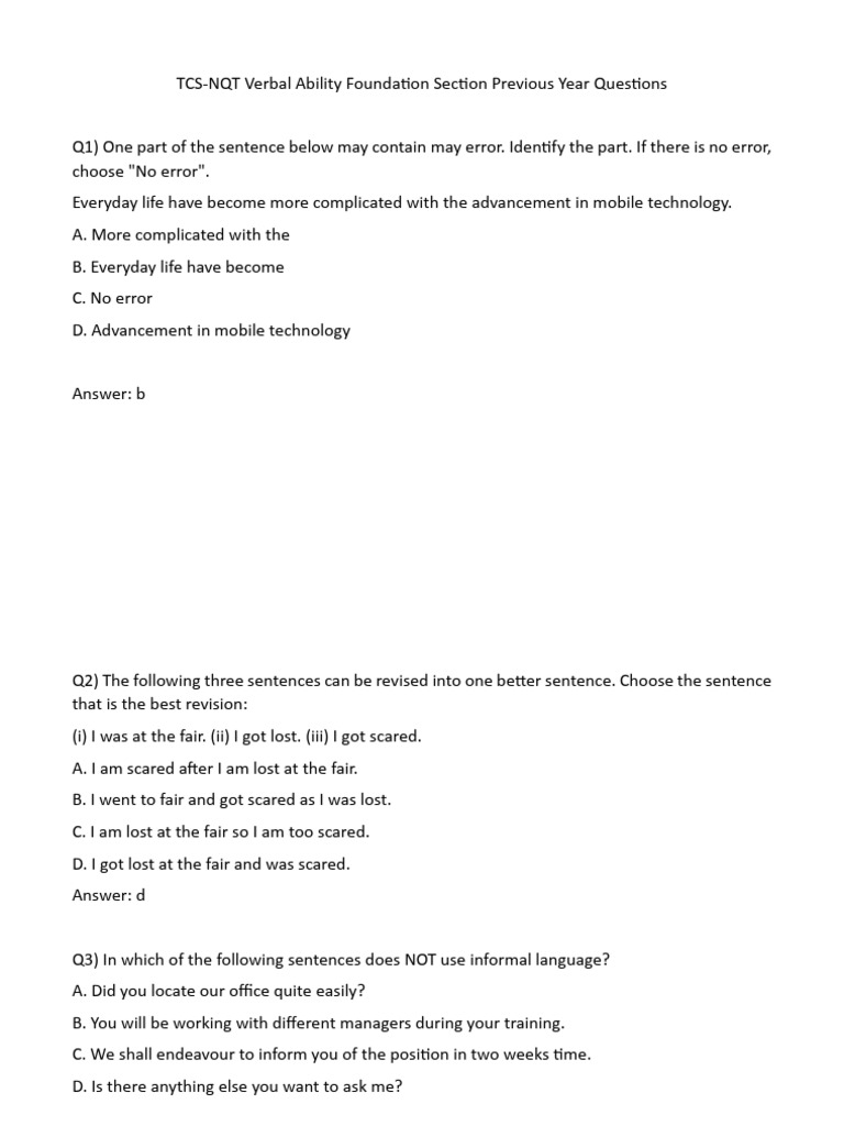 S-Verbal Ability Questions Session 9 | PDF