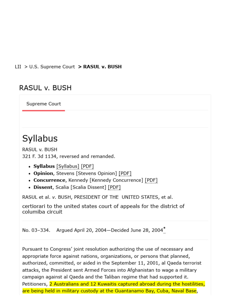 Territoriality 5 RASUL v. BUSH | PDF | Habeas Corpus | Justice