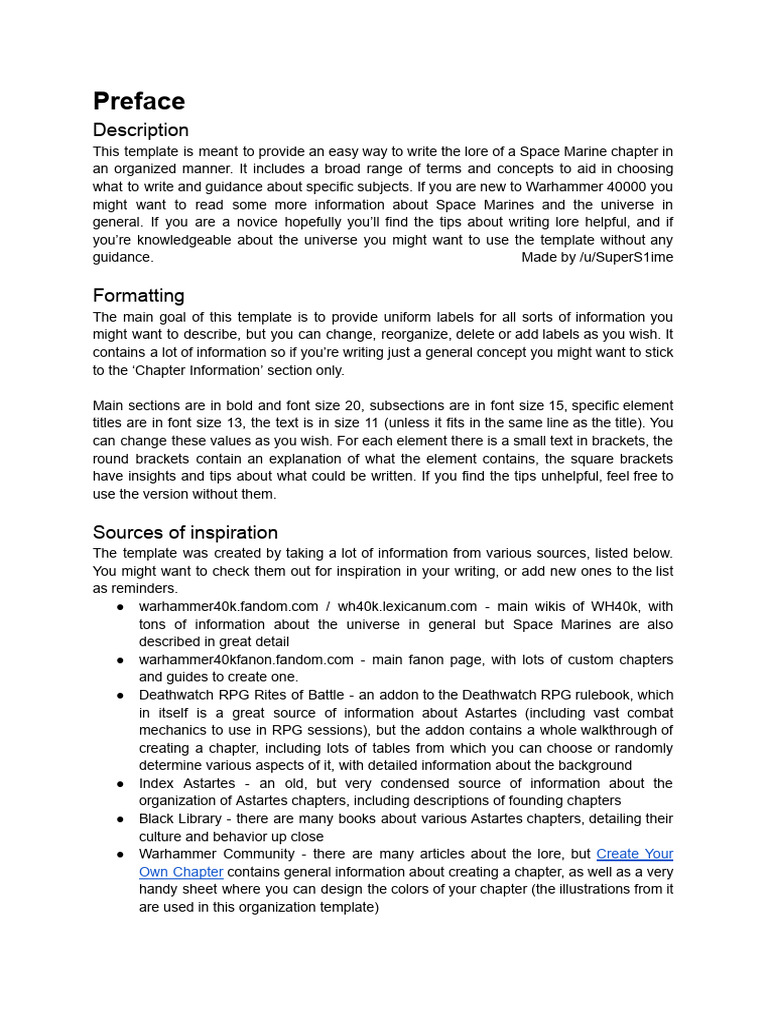 Space Marine Chapter Creation Template | PDF | Company (Military Unit ...