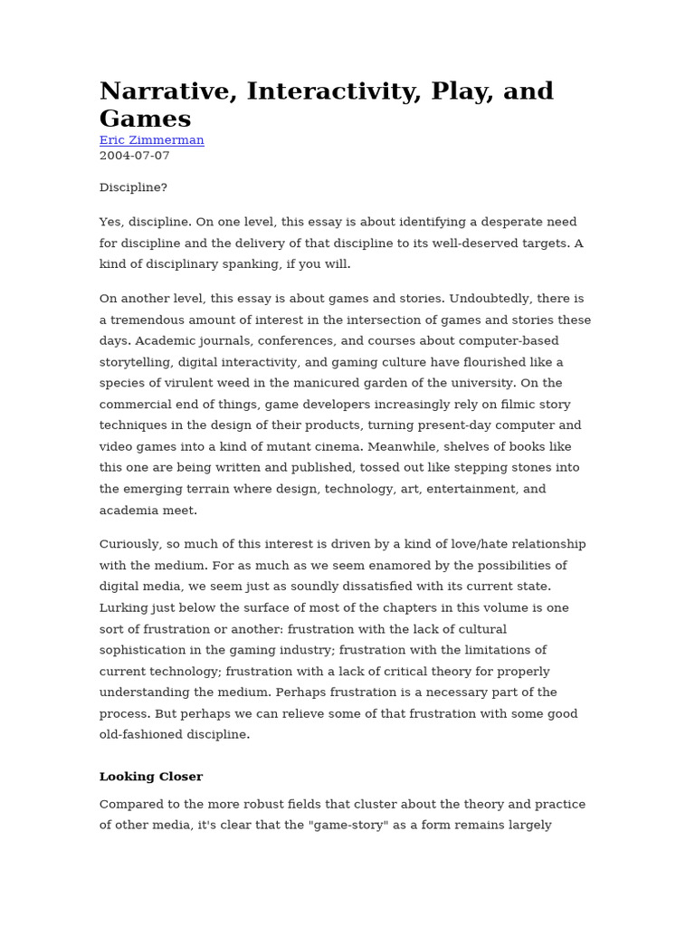 Narrative Interactivity Play and Games | PDF | Narrative | Concept