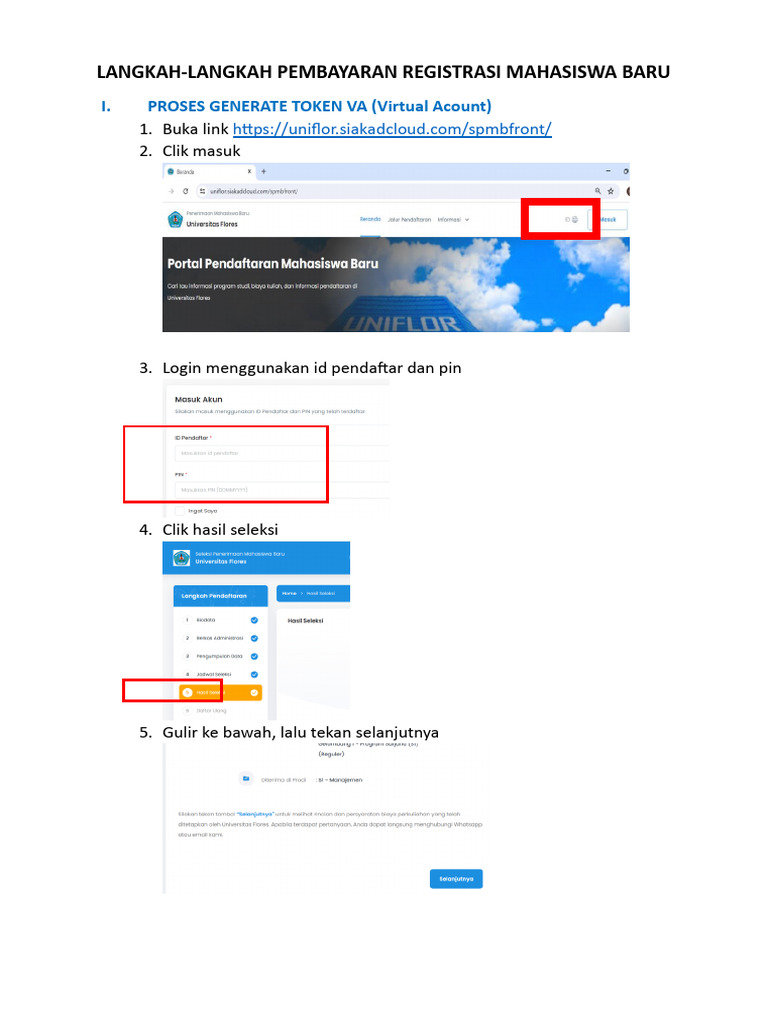Langklah-Langkah Registrasi Mahasiswa Baru | PDF