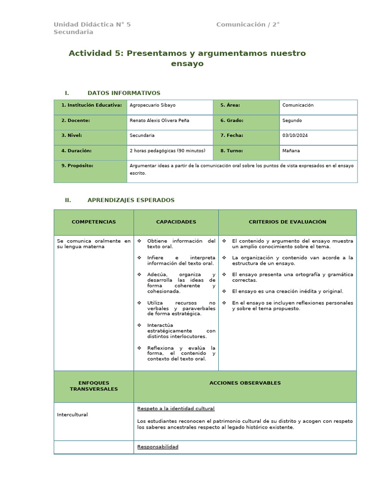 Actividad 5 - Presentamos y Argumentamos Nuestro Ensayo | PDF | Ensayos ...