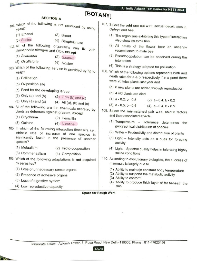 Botany AIATS 3 Practice Test-01 | PDF