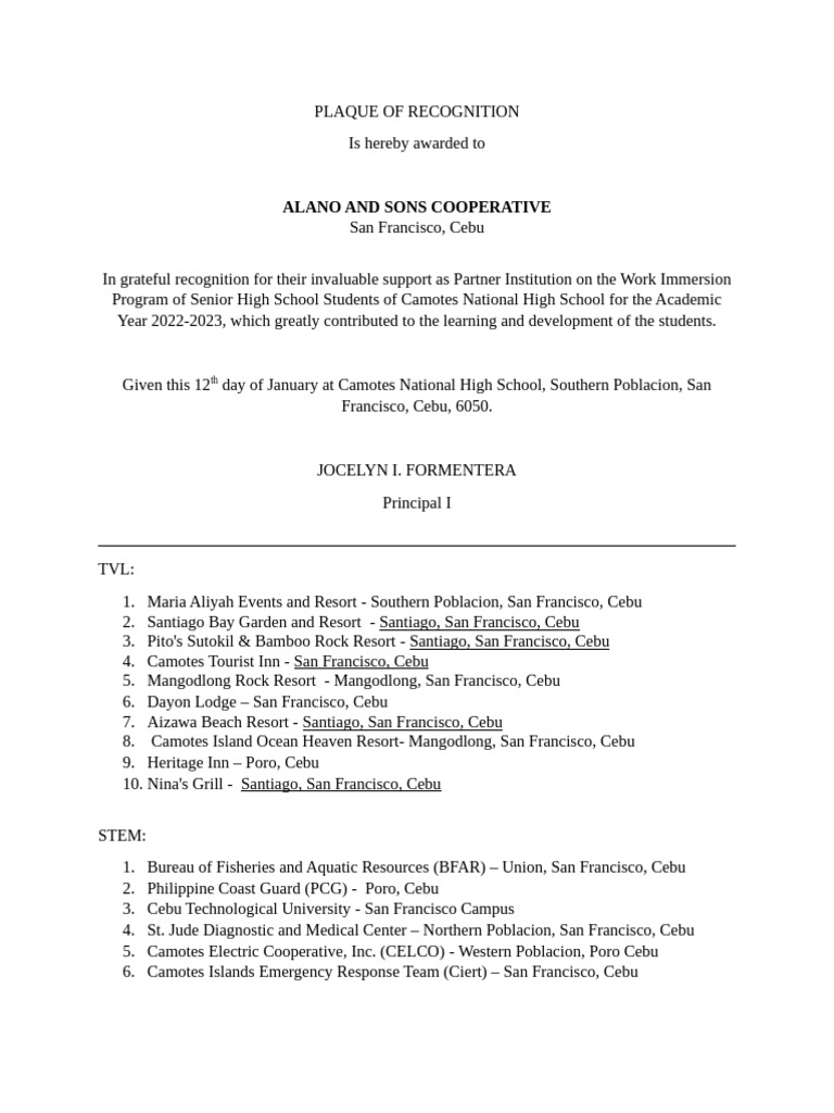 Plaque of Recognition | PDF | Philippines