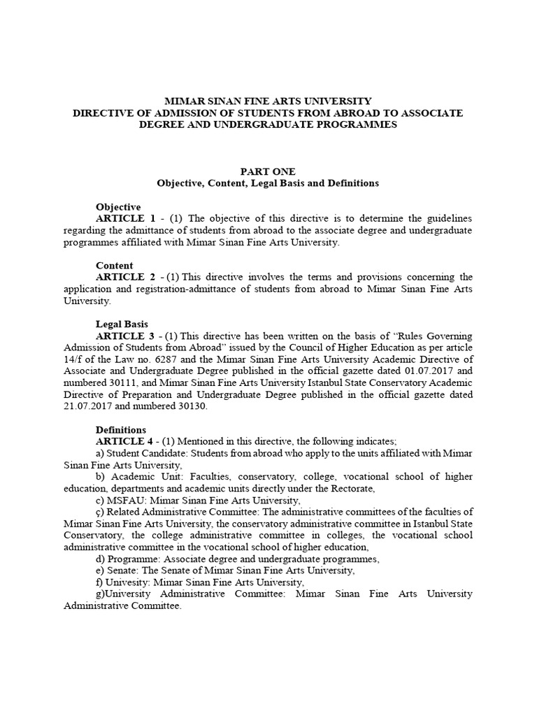 Msfau Directive of Admission of Students From Abroad To Associate Degree and Undergraduate ...
