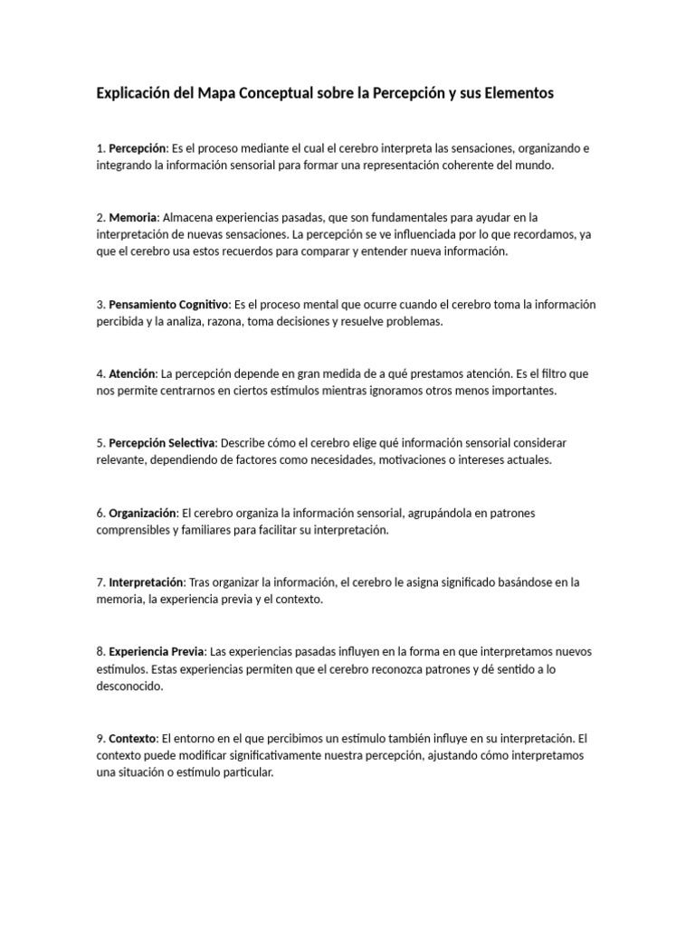 Explicación Del Mapa Conceptual Sobre La Percepción | PDF