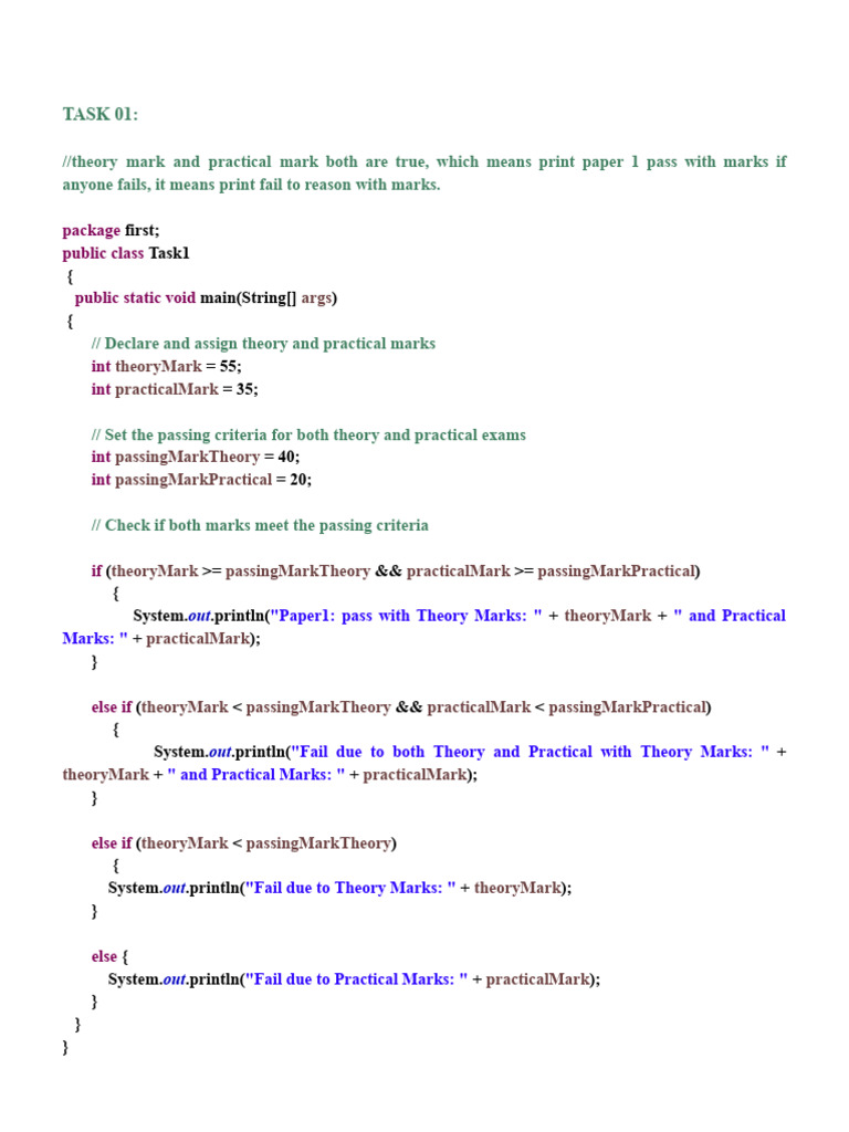 Conditional Stmt Tasks Pdf Object Oriented Programming Computer Programming 