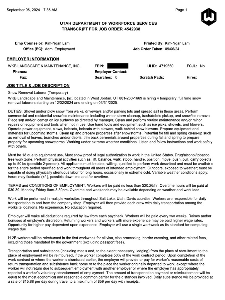 Job-Order Snow Removal | PDF