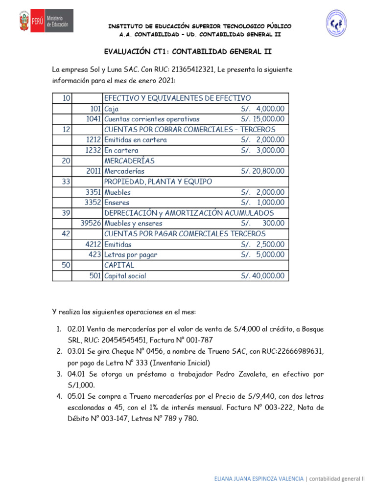 EVALUACI-N CT1 2021 | PDF | Bancos | Contabilidad