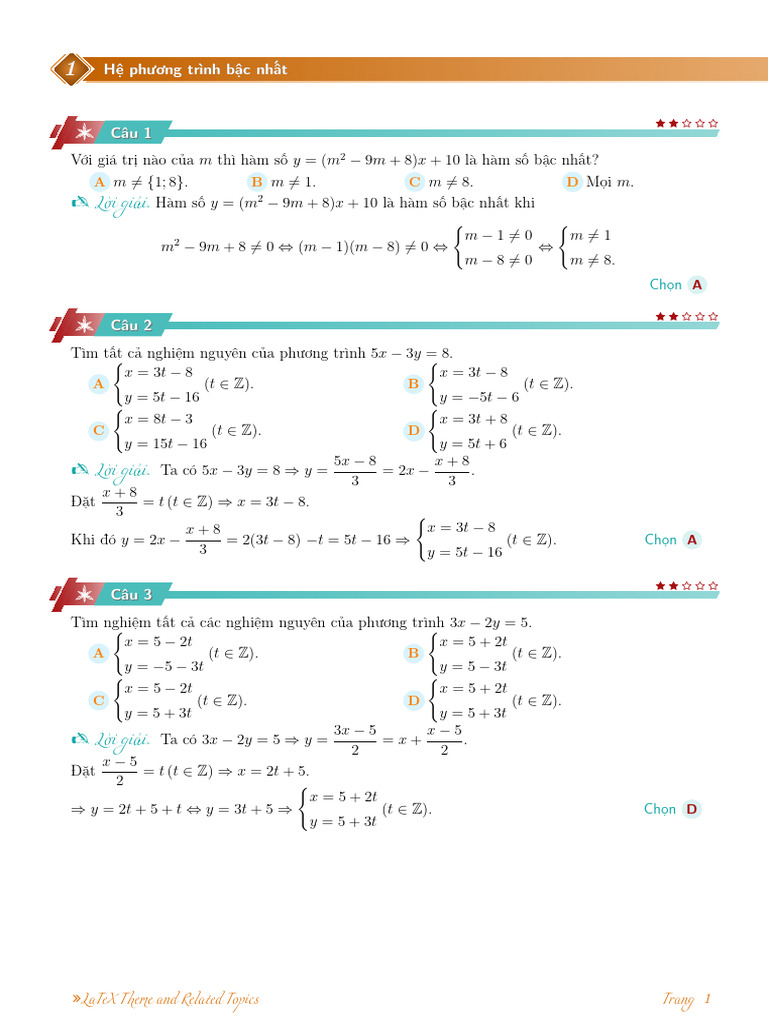 487 Bai Toan He Phuong Trinh Bac Nhat Va Phuong Trinh Bac Hai | PDF