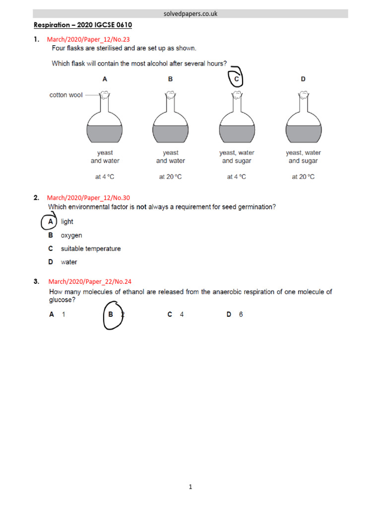 2020J-Respiration-IGCSE-0610-stru 2 | PDF