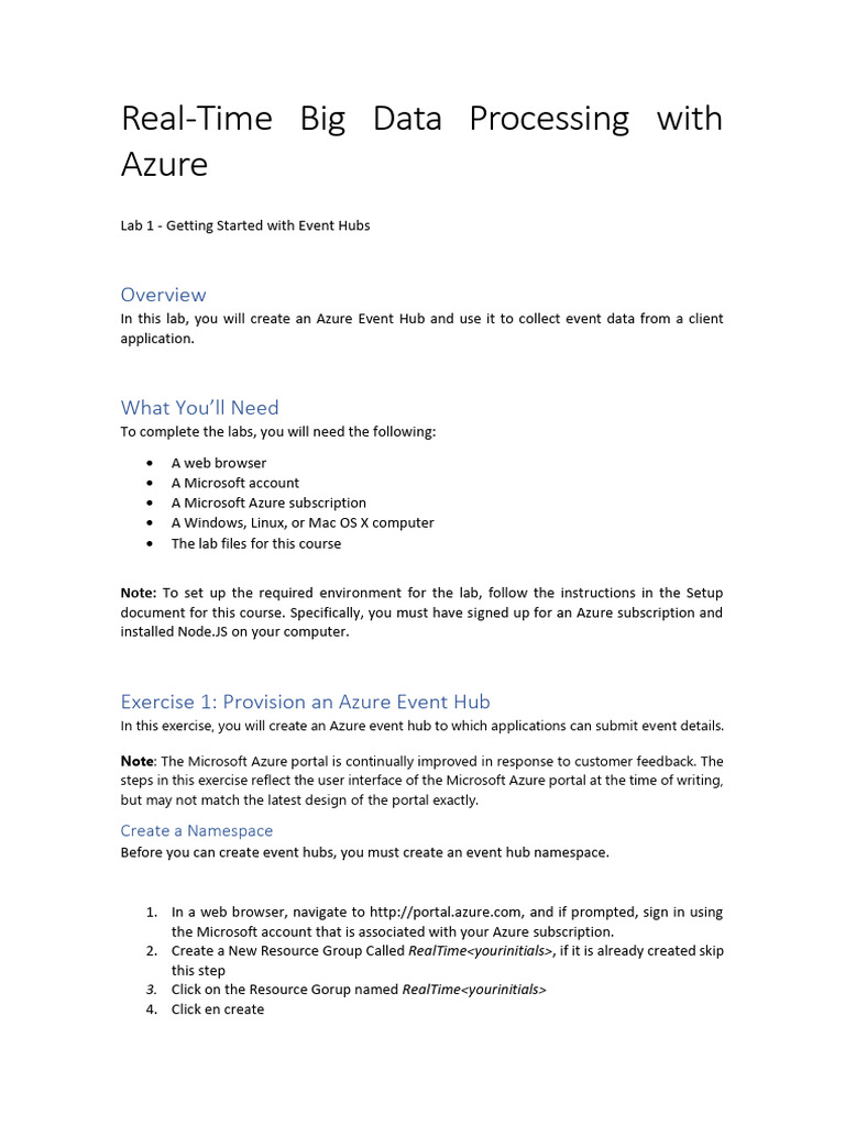 Lab 1 - Getting Started With Event Hubs | PDF | Command Line Interface | Microsoft Azure