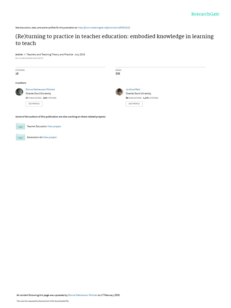 (Re) Turning To Practice in Teacher Education - Embodied Knowledge in ...