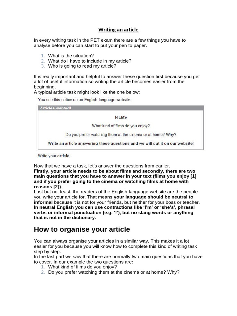 Writing An Article b1 | PDF | English Language | Sentence (Linguistics)