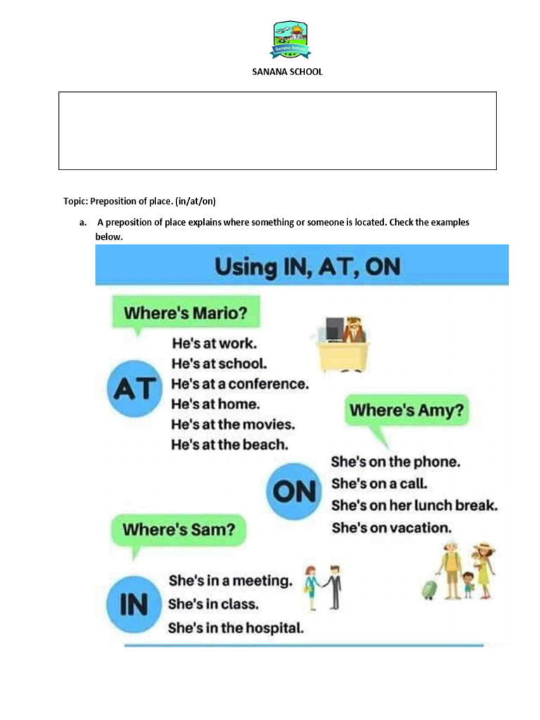 Prepositions of Place | PDF
