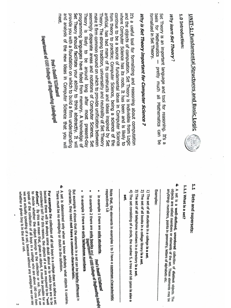 Discrete Mathematics Unit 1 - Fundamental Structures & Basic Logic | PDF