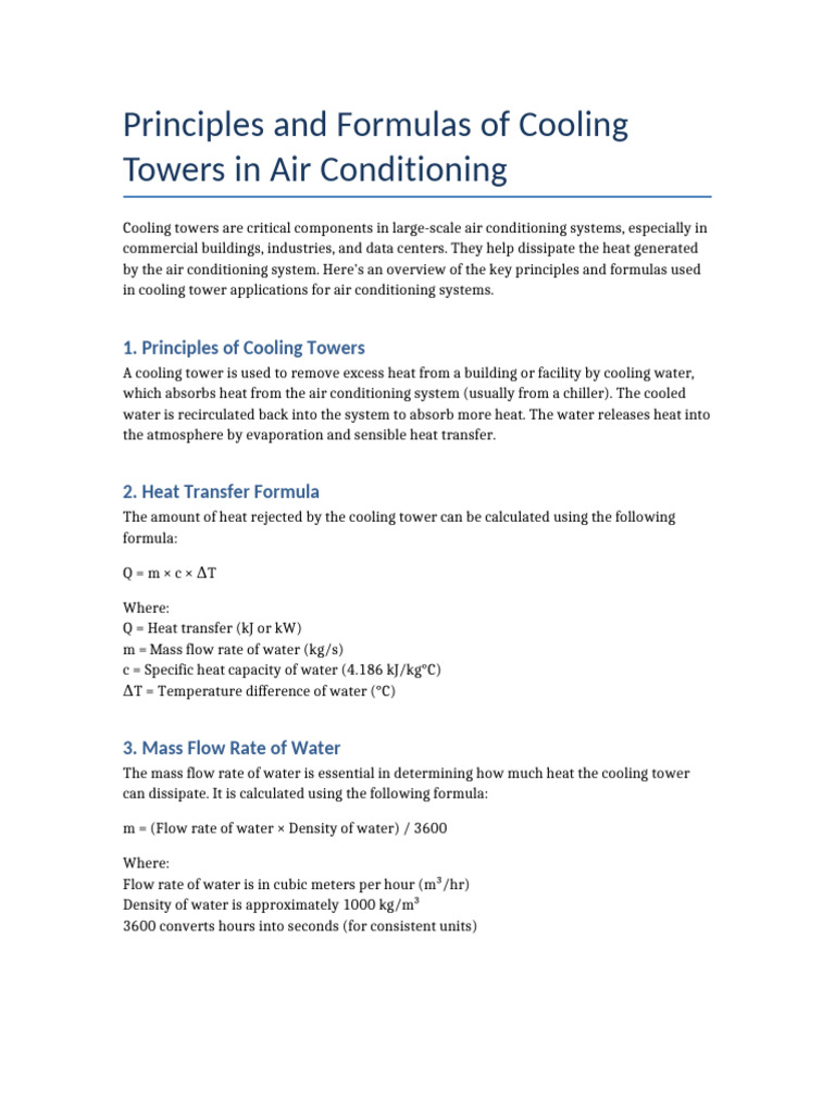 Cooling Tower Air Conditioning Formulas | PDF | Technology & Engineering