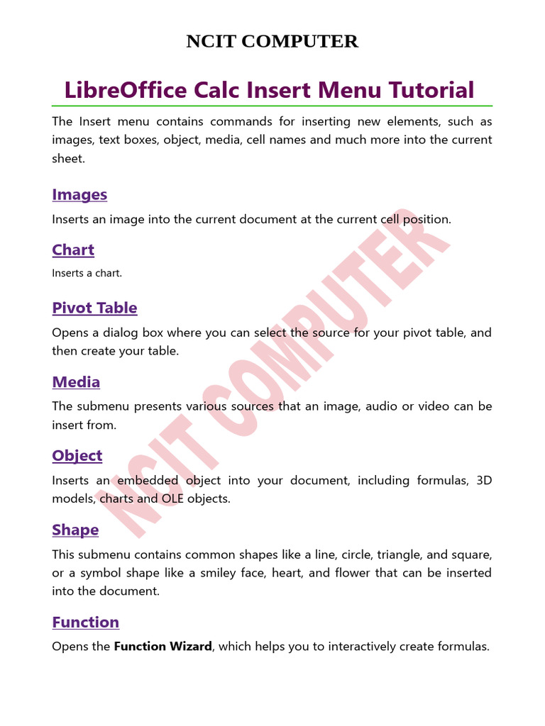 cac INSERT MENU | PDF | Menu (Computing) | Spreadsheet