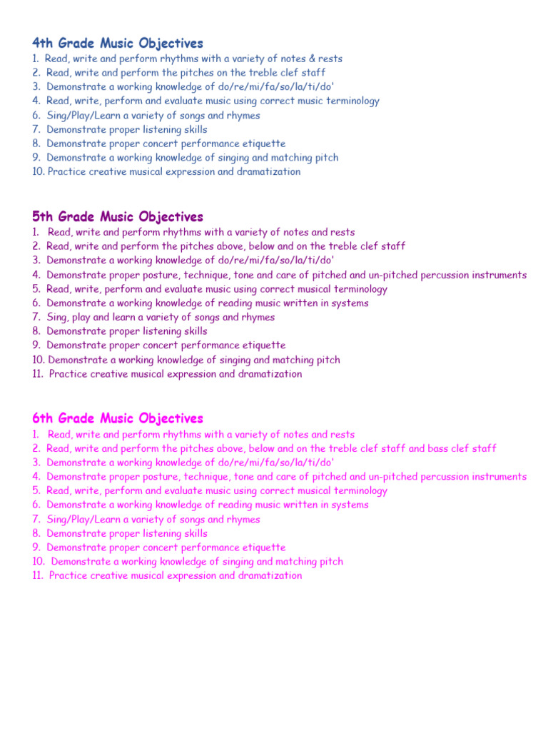 4_5_6-Music-Objectives | PDF
