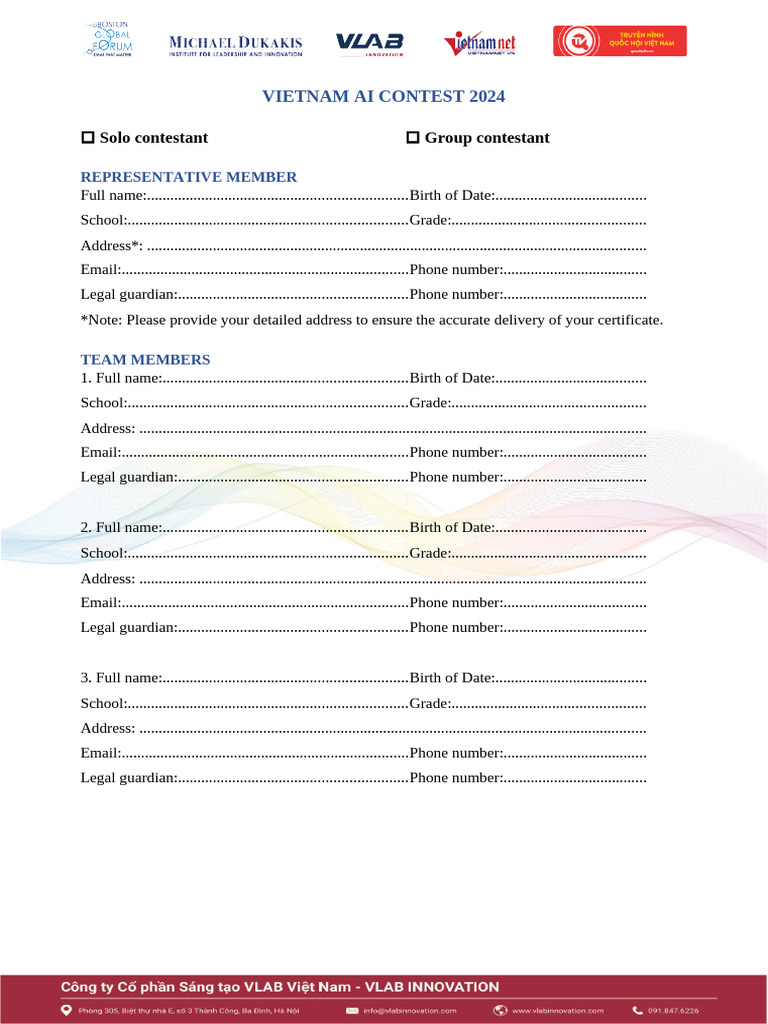 Vietnam AI Contest 2024 Registration Form | PDF