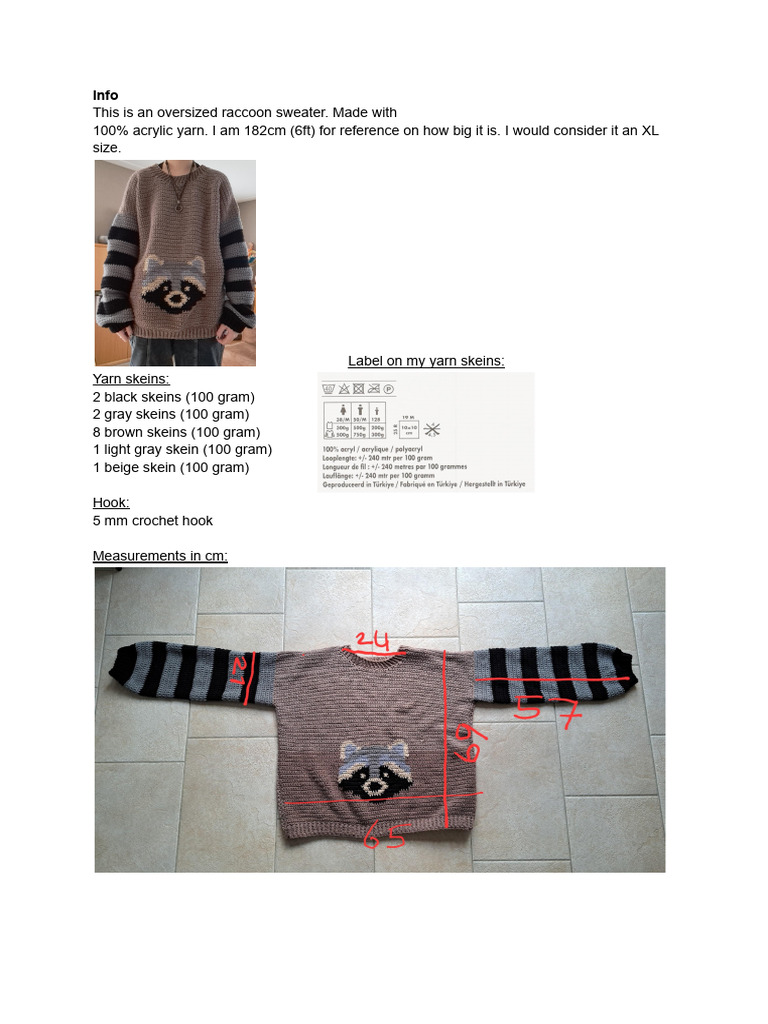 Raccoon_sweater_pattern | PDF | Crochet | Weaving
