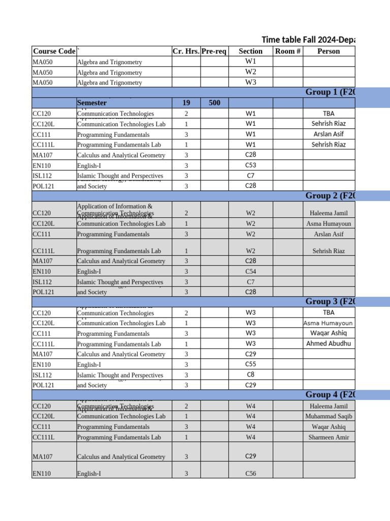 Time Table (New Intake) Fall 2024 SE V 1.15-1 | PDF | Mathematics ...