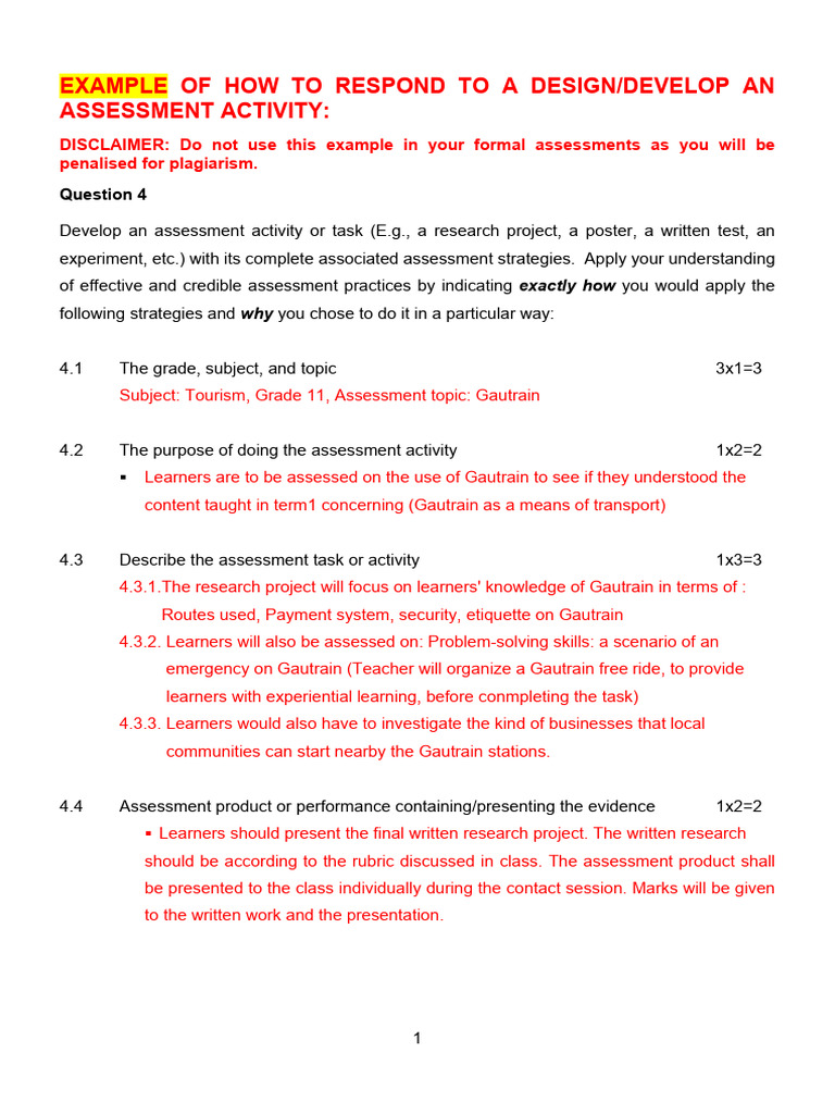 Design An Assessment Activity - Example 3 | PDF | Learning | Cognition