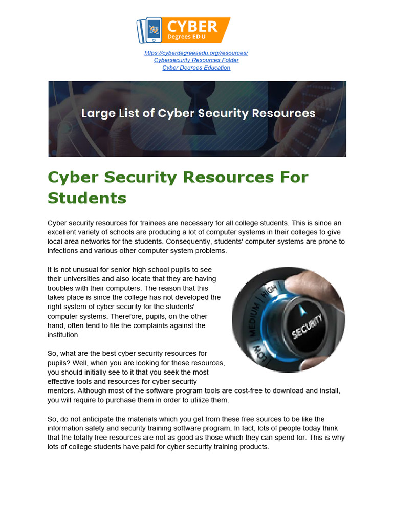 Cyber Security Resources for Students | PDF | Computer Security | Security