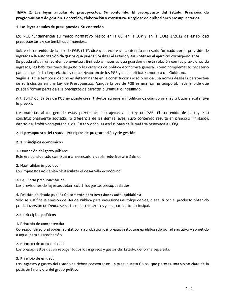 Resumen Tema 2 | PDF | Presupuesto | Gobernancia