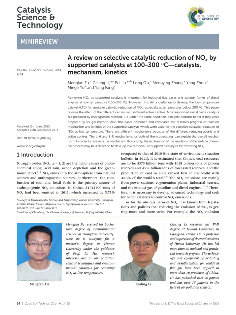 A Review On Selective Catalytic Reduction of NOx by Supported Catalysts ...