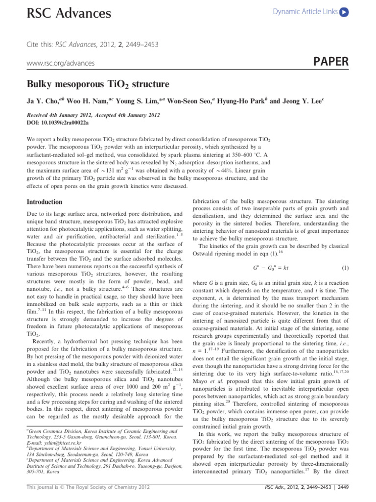 Bulky Mesoporous Tio2 Structure Pdf Sintering Titanium Dioxide