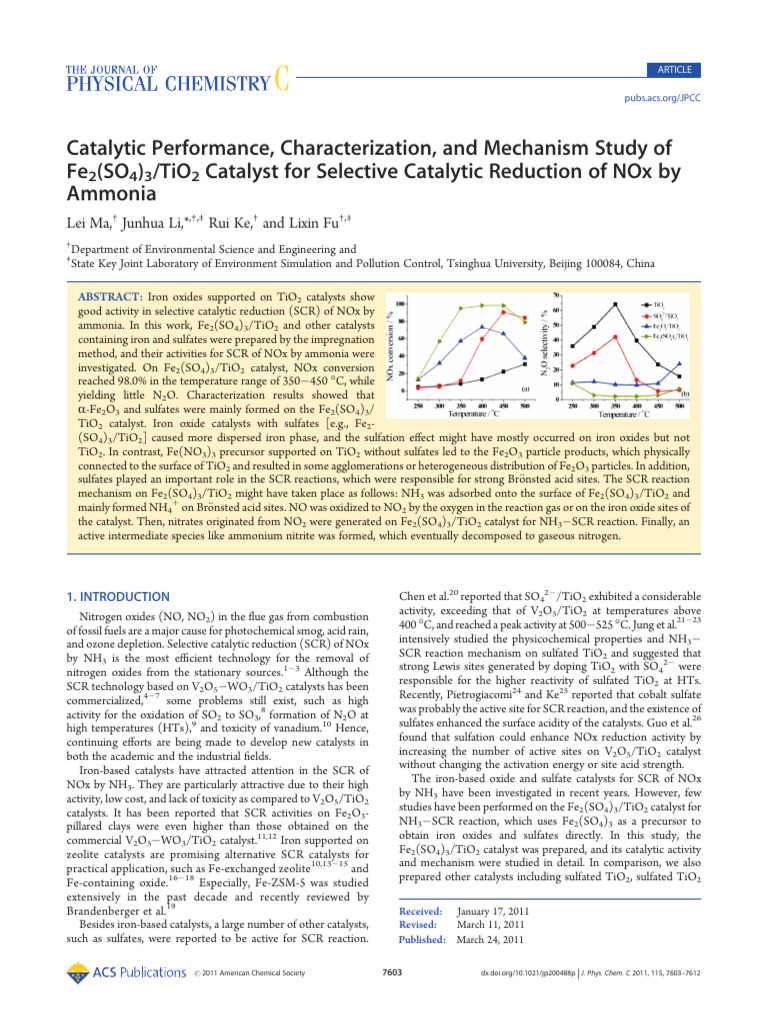 Catalytic Performance, Characterization, and Mechanism Study of Fe2(SO4 ...