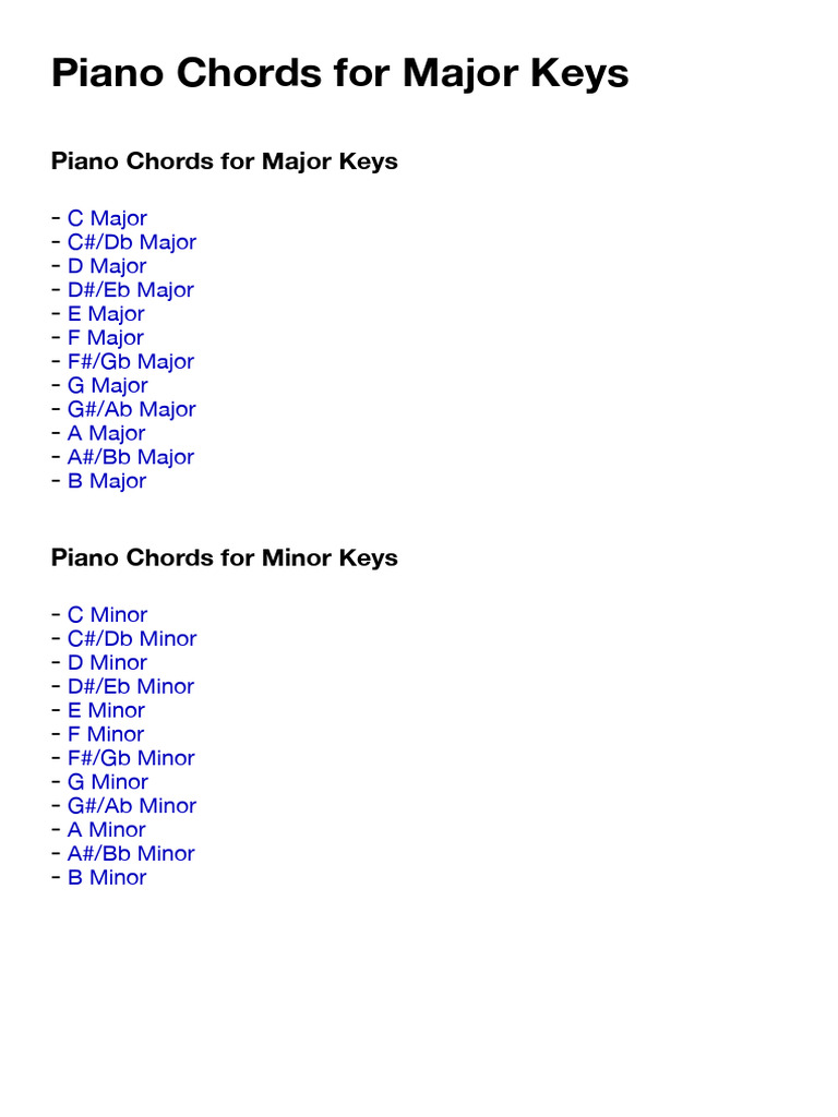 Major and Minor Piano Chords Optin (All Keys) | PDF | Music Theory | Musical Keys