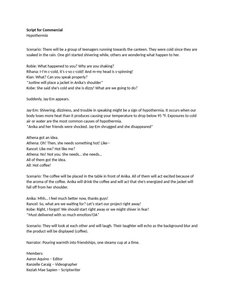 Script For Commercial | PDF | Cooking, Food & Wine | Poetry