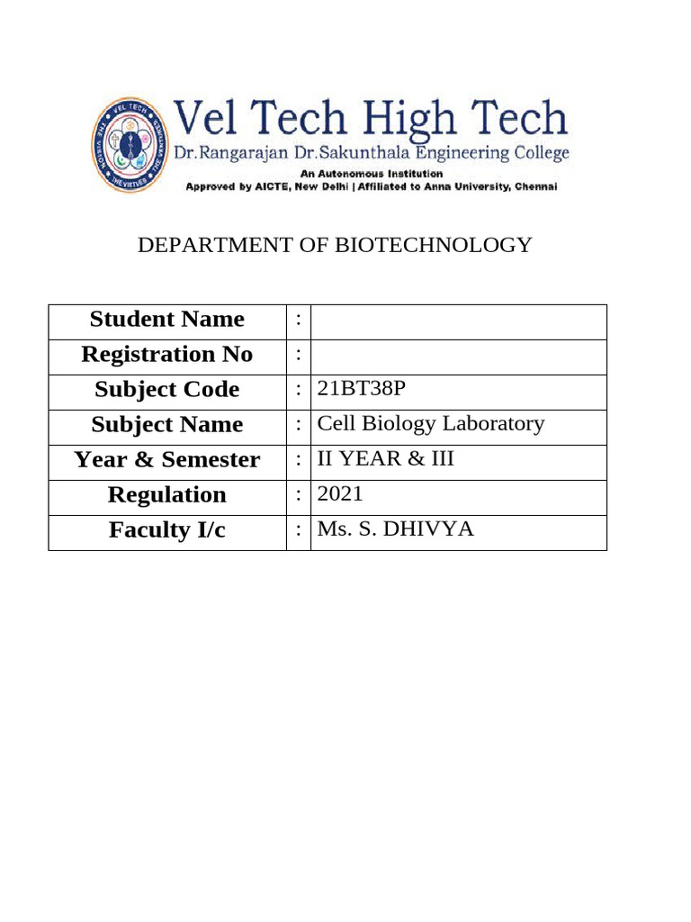 21BT38P Cell Biology Lab Manual (1) - 1 | PDF | Sterilization ...