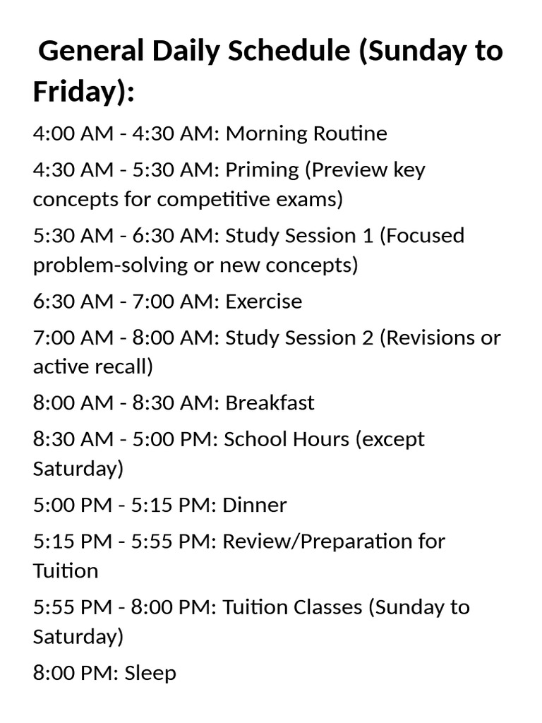 General Daily Schedule 2.0 | PDF | Mathematics