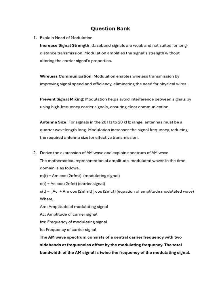 Question Bank | PDF | Frequency Modulation | Radio