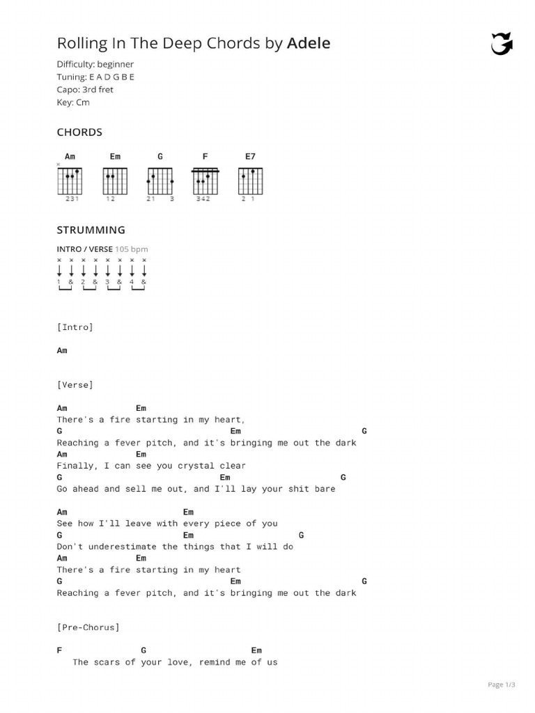 Rolling in The Deep Chords | PDF