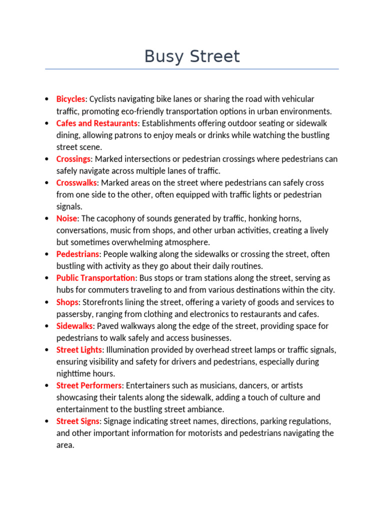 Describing a Busy Urban Street | PDF | Street | Pedestrian Crossing