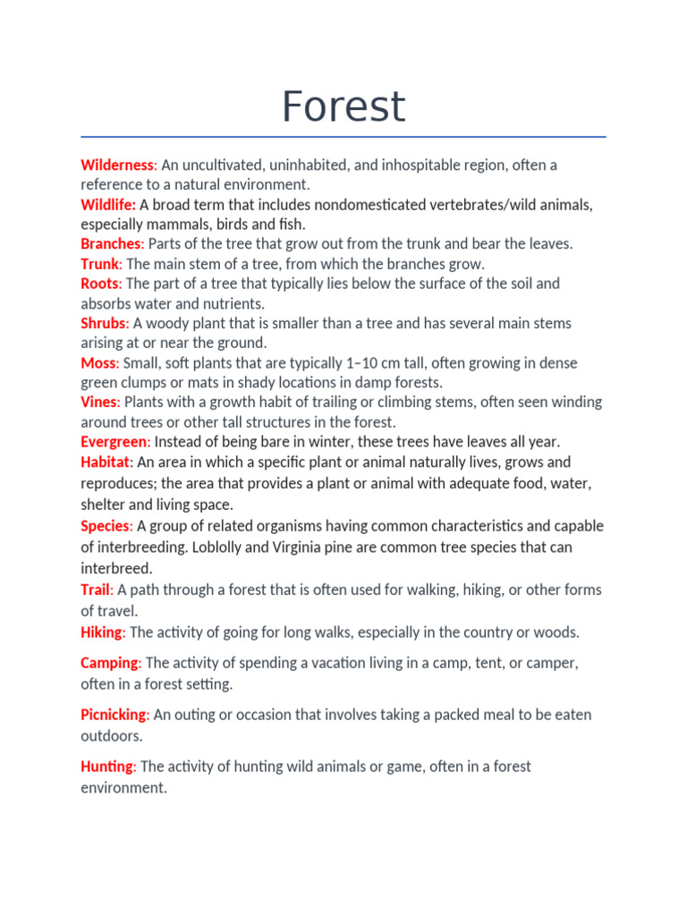 English Vocabulary Forest | PDF | Trees | Forests