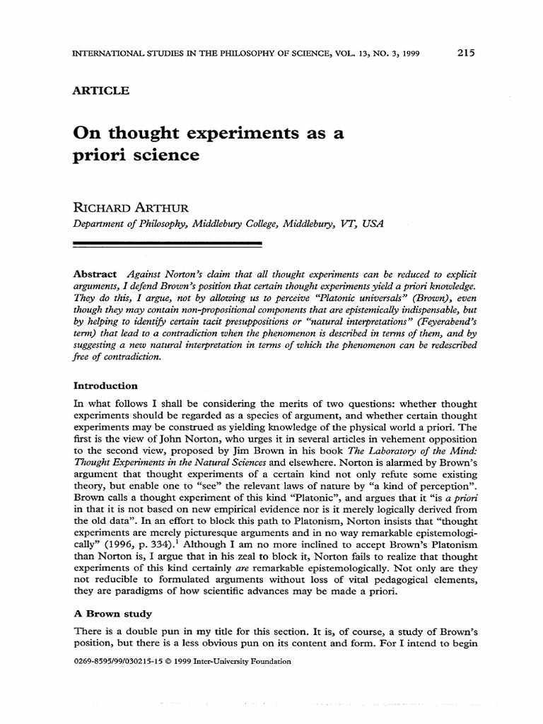 (Arthur Richard) On Thought Experiments As A Prior (Book4You) | PDF
