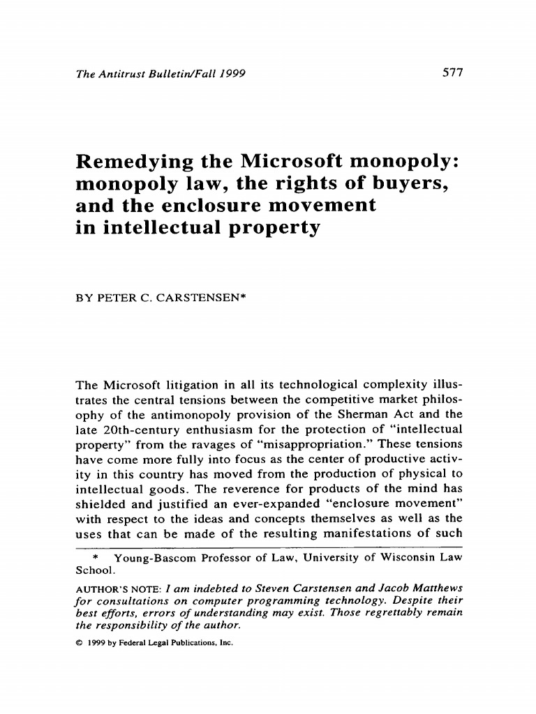 Remedying The Microsoft Monopoly: Monopoly Law, The Rights of Buyers ...