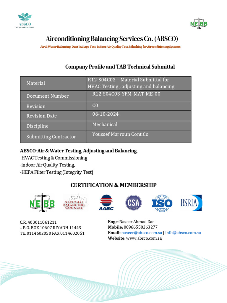 Air Conditioning Balancing Services Company (ABSCO) Full Profile | PDF ...