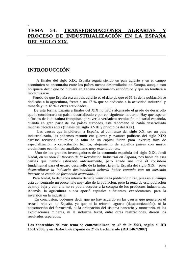Transformaciones Agrarias y Proceso de Industrialización en La España Del Siglo Xix. | PDF ...