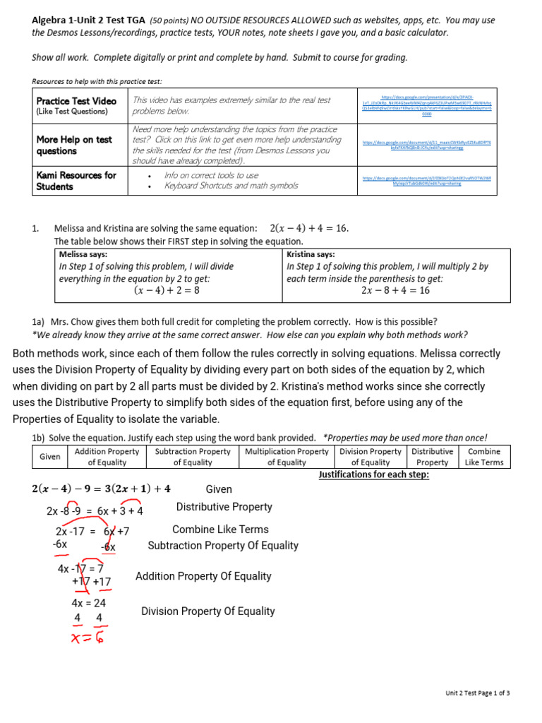MTH - Hamdan - 2300707 - Unit 2 Test TGA | PDF | Equations | Algebra