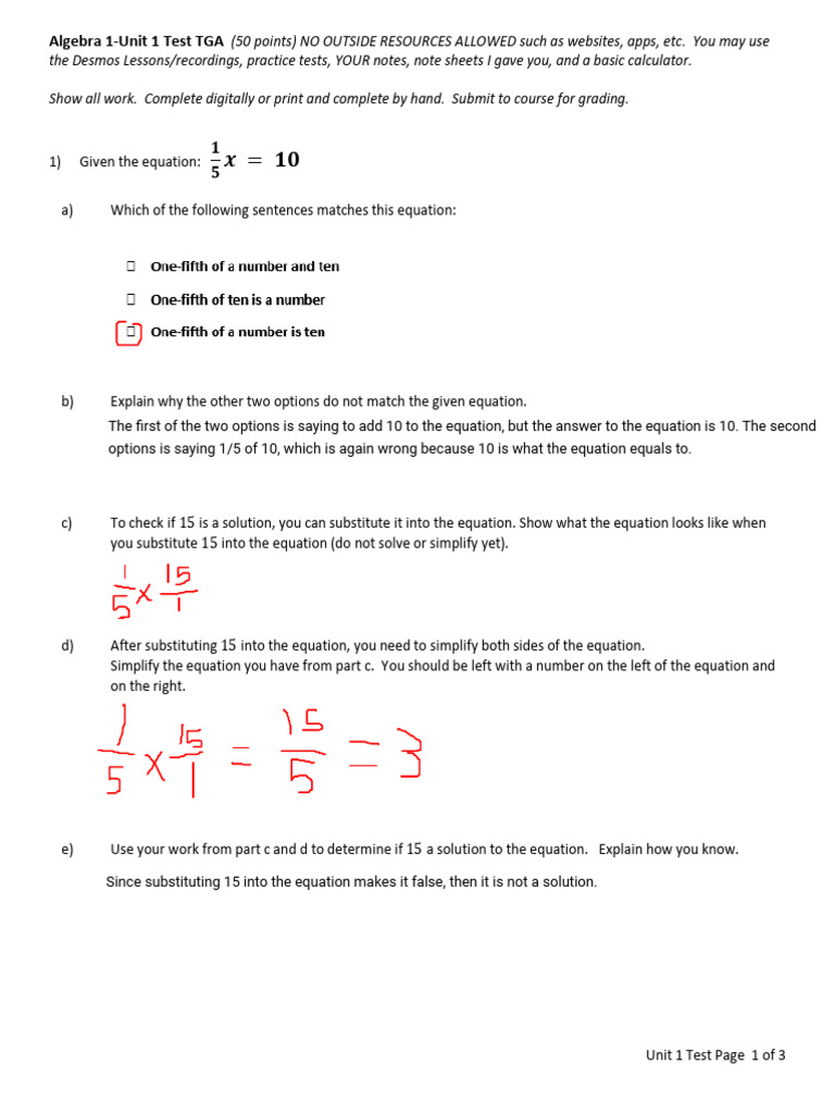MTH - Hamdan - 2300707 - Algebra Unit 1 TGA | PDF | Equations | Algebra