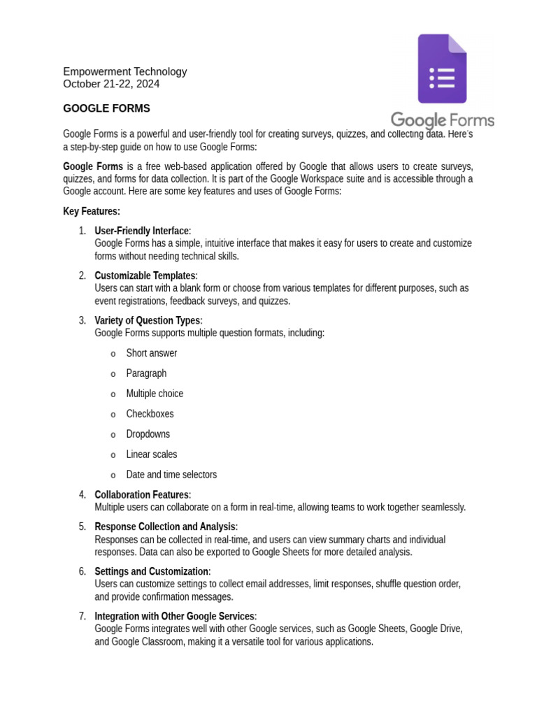 Empowerment Technology - GOOGLE FORMS | PDF | Computing | Software