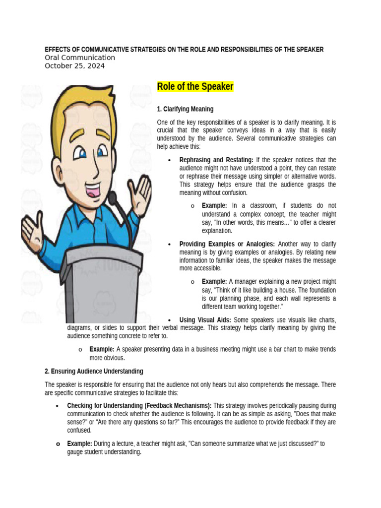 Speaker Roles in Effective Communication | PDF | Communication ...