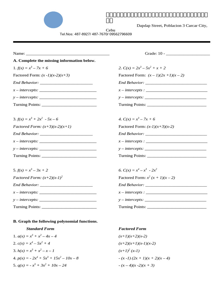Graphing Polynomial Functions | PDF Graphing Polynomial Functions | PDF