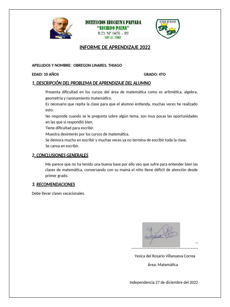 4to Informe de Conducta Thiago | PDF